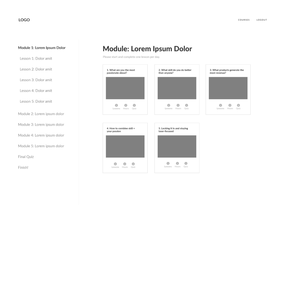 Online Course Wireframes